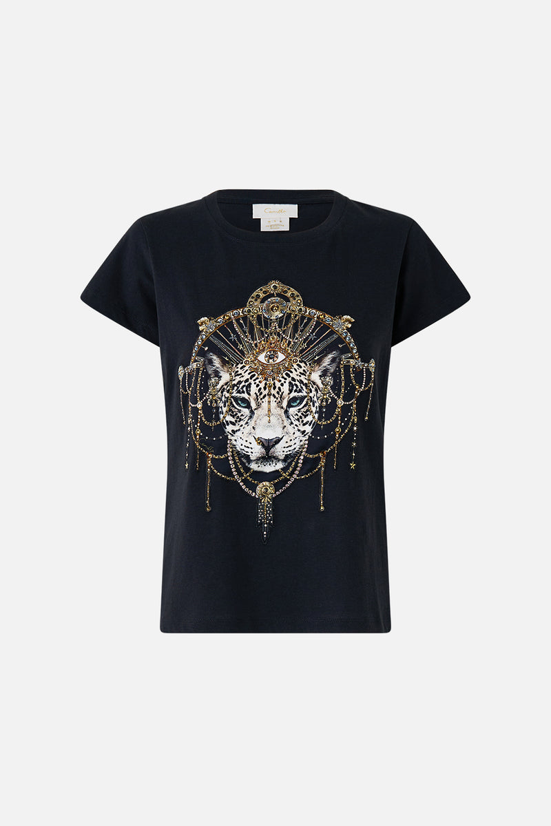 Feline Folklore Slim Fit Round Neck T-Shirt - Black | CAMILLA EU ...